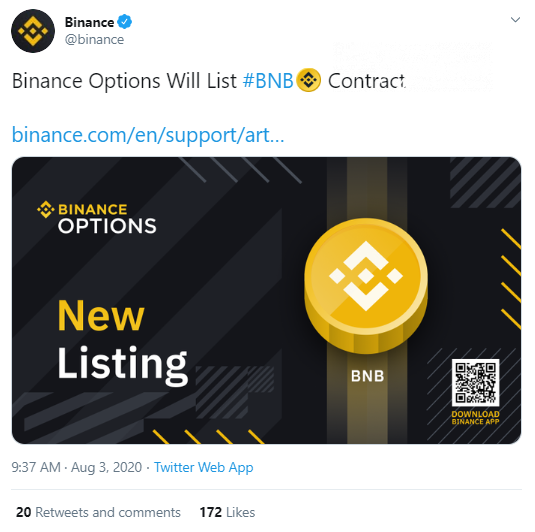 Binance to List BNB Options as BNB Recovers from Sunday’s Decline